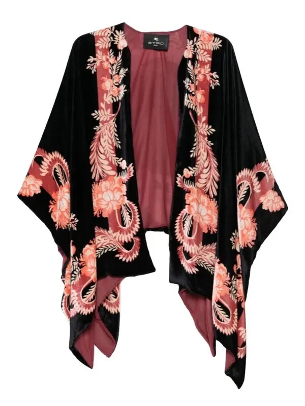 Etro Floral Motif Velvet Jacquard Cape - Black