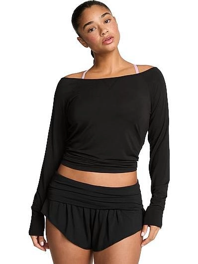 Pink 24/7 Lounge Modal Off-the-shoulder Top - Black