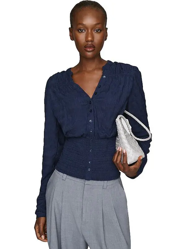Maeve Shirred Long-sleeve Top - Navy