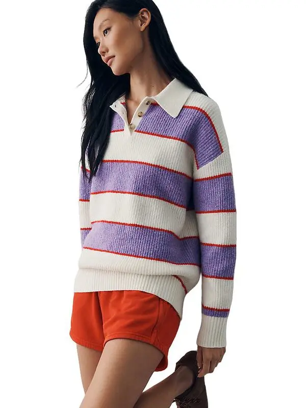 Sundry Long-sleeve Rugby Pullover - Orchid Multi