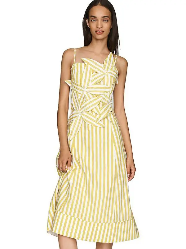 English Factory Floral Appliqué Midi Dress - Yellow Pattern