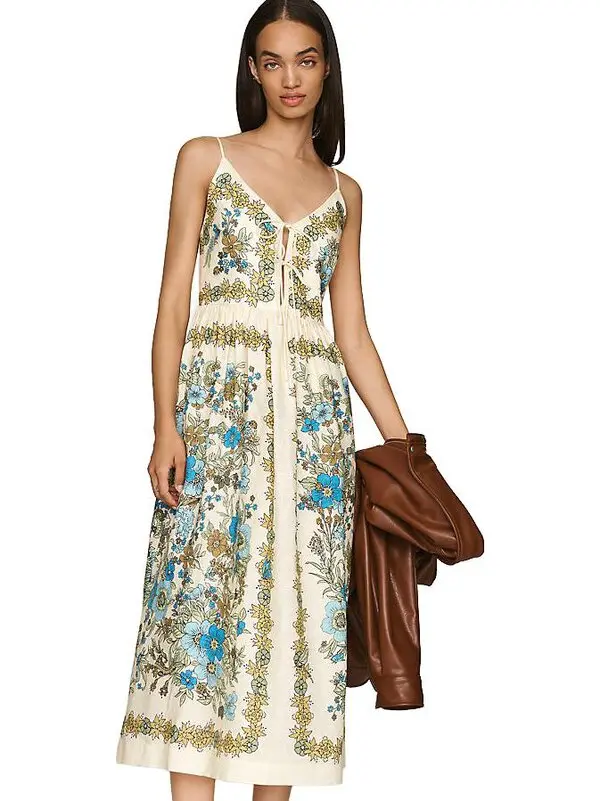 ALEMAIS Sophia Linen Midi Dress With Floral Print - Multi
