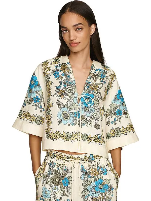 ALEMAIS Sophia Short-sleeve Linen Top With Floral Print - Multi
