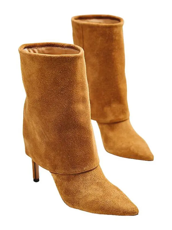 Anthropologie Foldover Suede Ankle Boots - Tan
