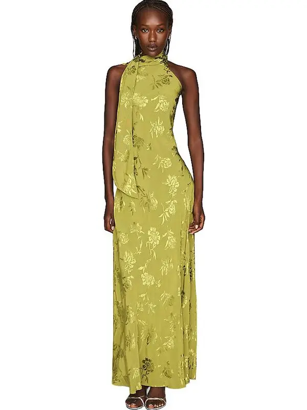 Anthropologie Jacquard Halter Midi Dress - Chartreuse