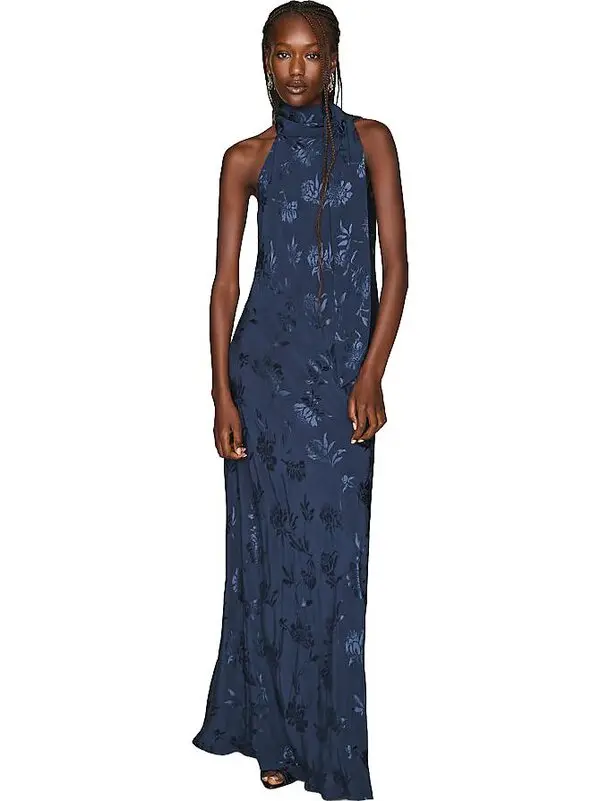 Anthropologie Jacquard Halter Midi Dress - Navy