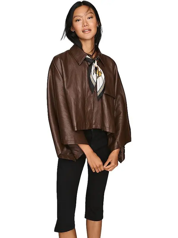 Maeve Faux-leather Cape Jacket - Chocolate