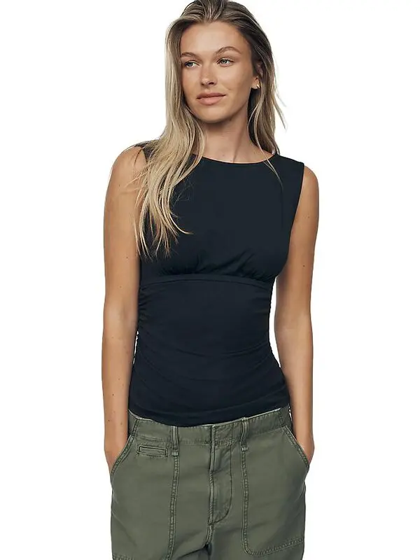 Maeve Ruched Boat-neck Tank Top - Black