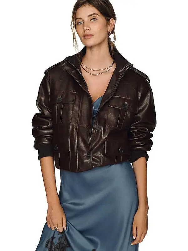 Maeve Faux-leather Utility Jacket - Brown