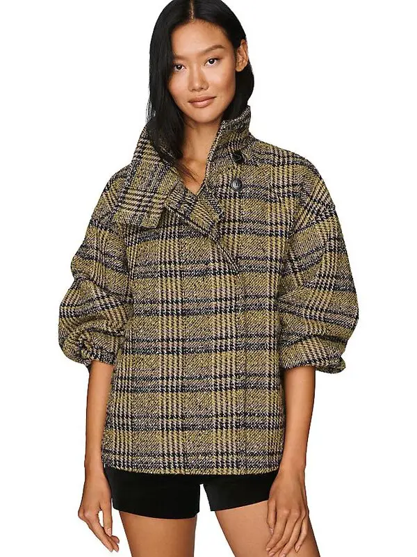 Anthropologie Bouclé Funnel-neck Coat Jacket - Lime