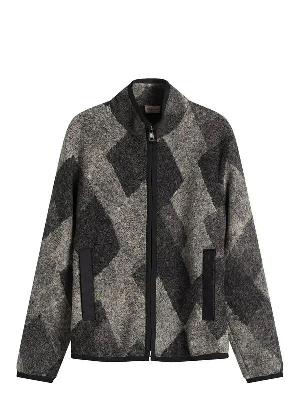 Moncler Zip Up Wool Jacquard Jacket - Grey
