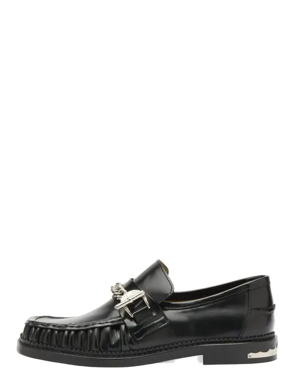 Toga Leather Loafers With Chain Detail - Black