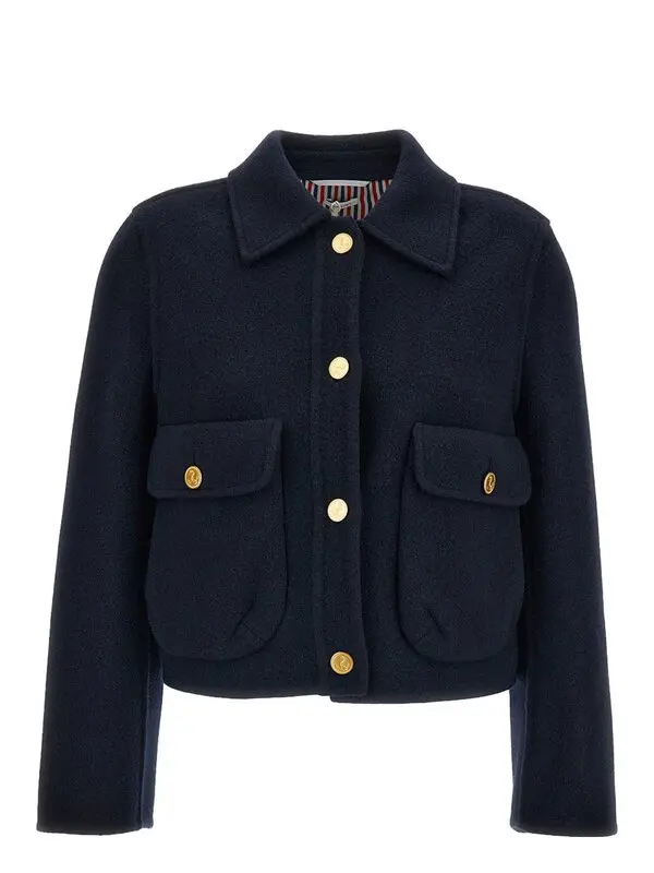 Thom Browne Cashmere-like Wool Jacket With Bell Sleeves - Blu