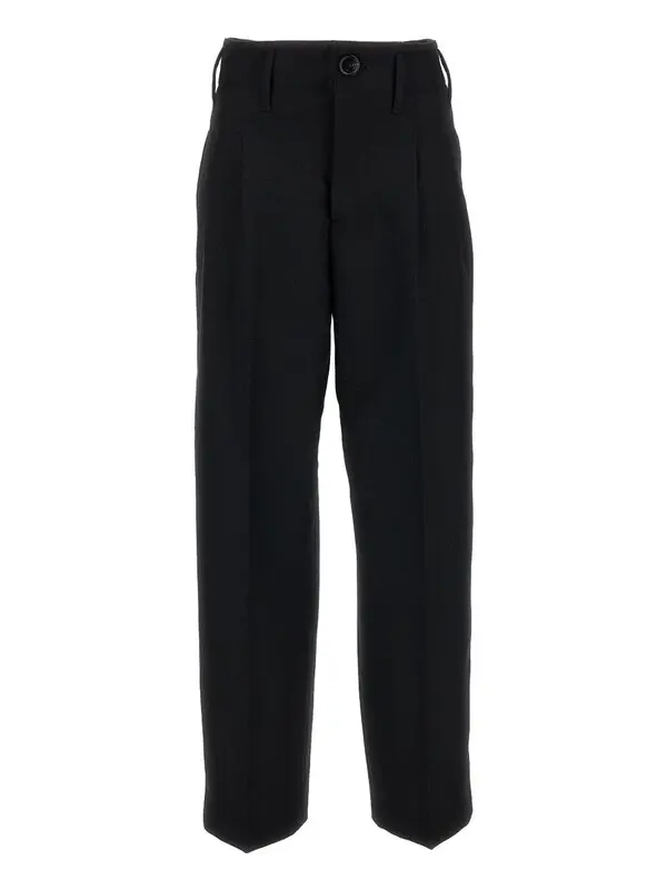 AMI Paris High-waisted Wide-leg Trousers In Virgin Wool Gabardine - Nero