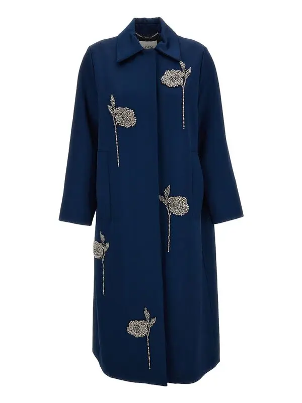 Erdem Embellished Satin Coat - Blu