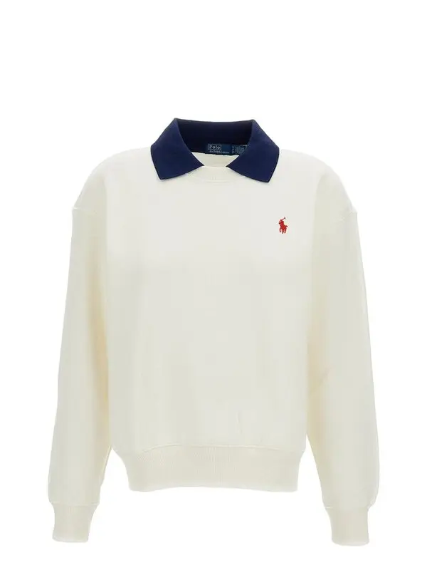 Polo Ralph Lauren Crewneck Sweatshirt With Contrast Collar - Bianco