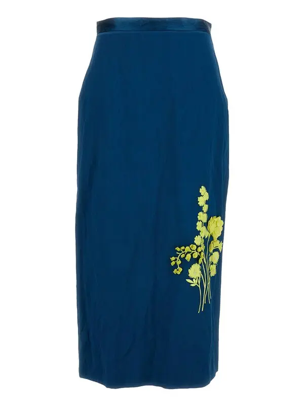 Erdem Structured Satin Midi Pencil Dress With Floral Embroidery - Blu