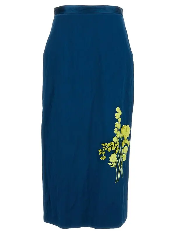 Erdem Structured Satin Midi Pencil Dress With Floral Embroidery - Blue