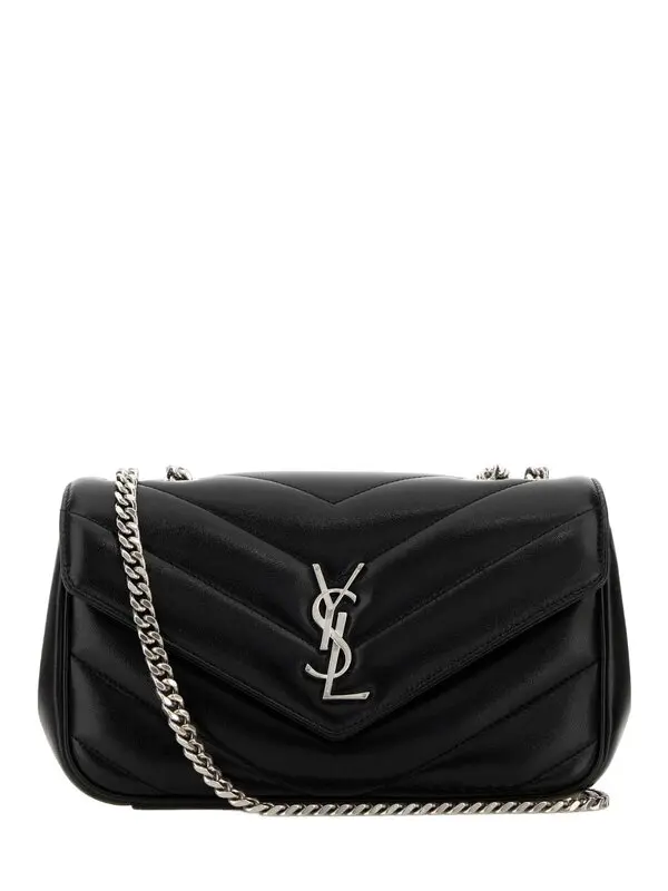 Saint Laurent Small Loulou Shoulder Bag In Lambskin With Silver Metal Finishing - Black