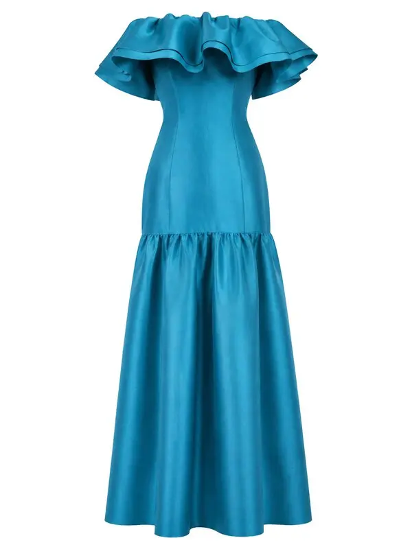 REDONDO BRAND Lara Maxi Dress Off-the-shoulder Ruffled Gown - Blue