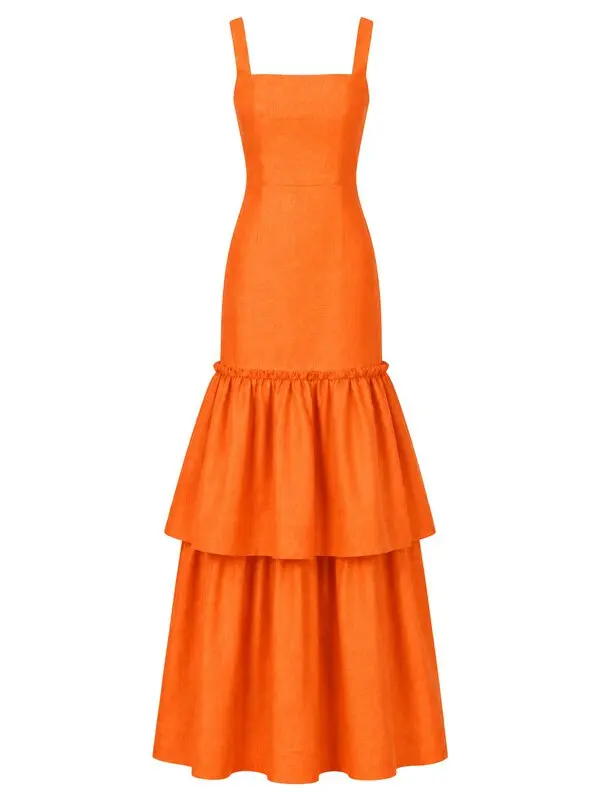 REDONDO BRAND Salome Maxi Dress With Tiered Ruffles - Orange