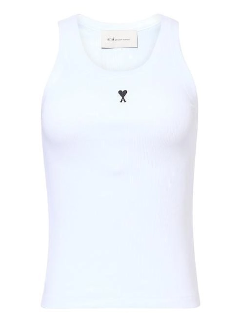 AMI Paris Logo-embroidered Stretch-rib Cotton Tank Top - Blanc
