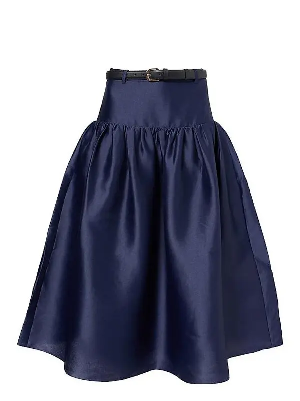 SELF-PORTRAIT Dropped-waist Taffeta Midi Skirt - Navy