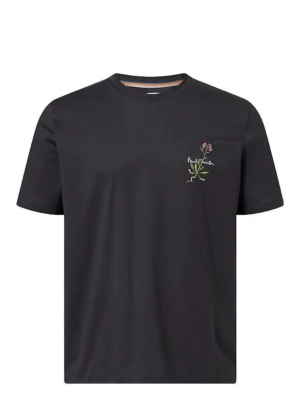 Paul Smith Floral-embroidered Cotton T-shirt - Black