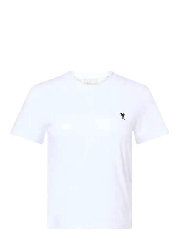 AMI Paris Contrast Logo Embroidered Cotton T-shirt - Blanc