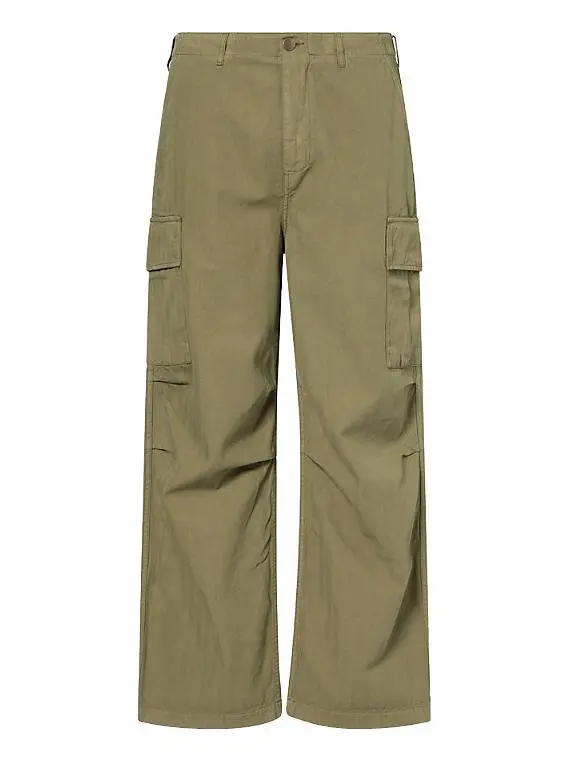 PALMES Herringbone Cotton Cargo Trousers - Olive