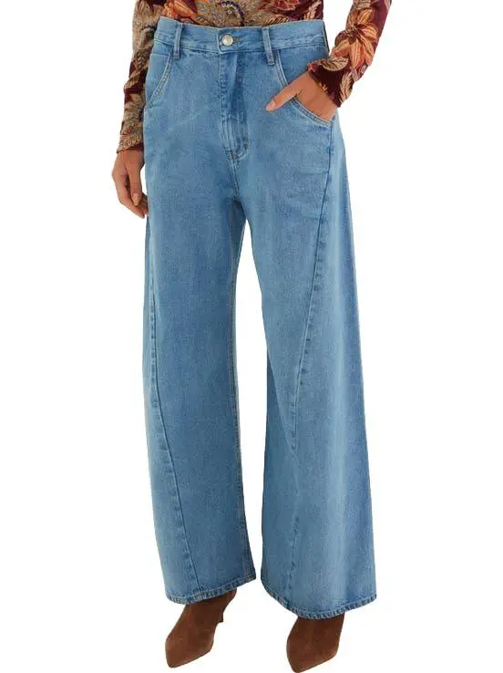 Farm Rio Wide Leg Jeans With Seam Detailing - Denim