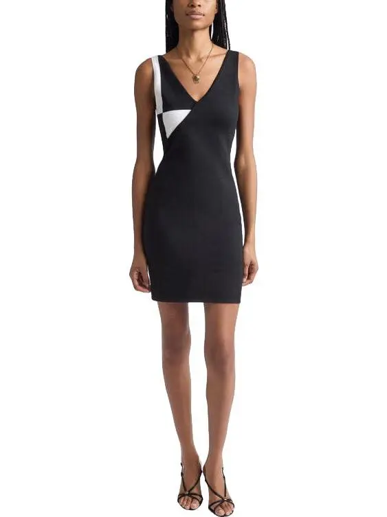 Versace Stretch Wool Blend Knit Geometric Print Mini Dress - Black