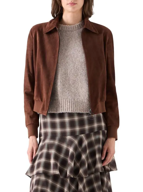Akris Suede Bomber Jacket - Caramel