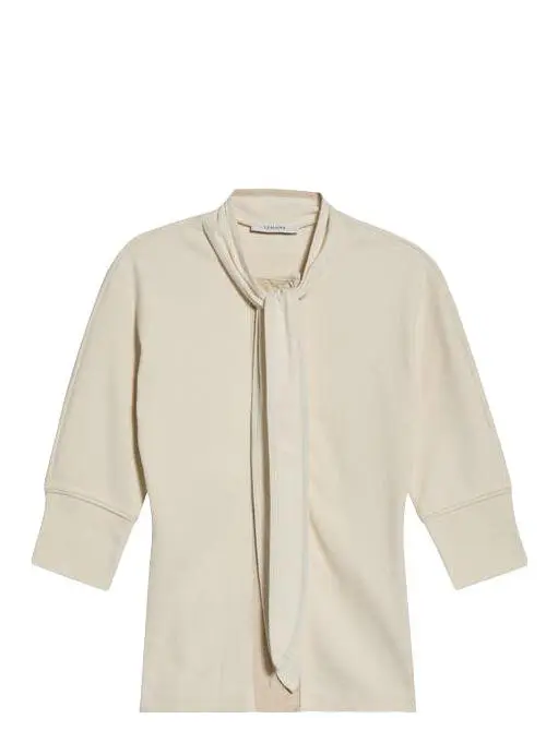 LEMAIRE Ribbed Cotton & Linen T-shirt With Tie Detail - Enoki