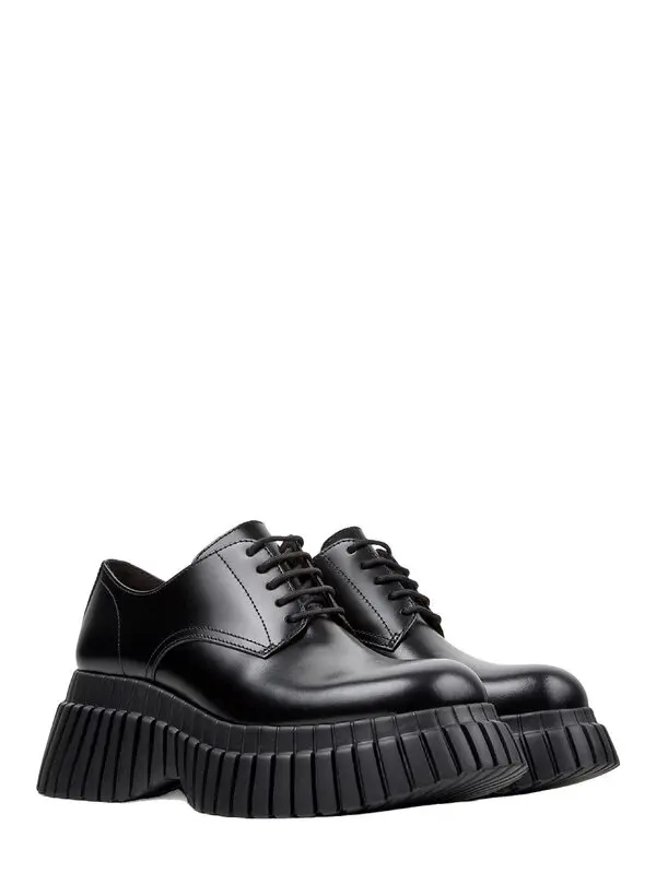 Camper Leather Derby With Chunky Ribbed Sole - Black