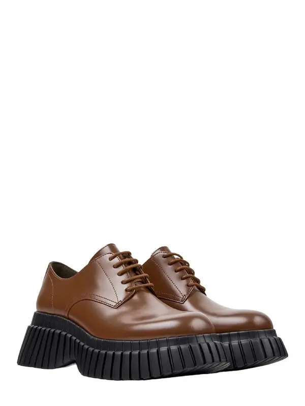Camper Leather Derby With Chunky Ribbed Sole - Medium Brown