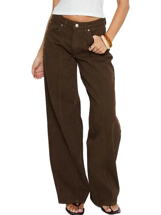 Princess Polly Lando Low Rise Straight Leg Jeans - Chocolate
