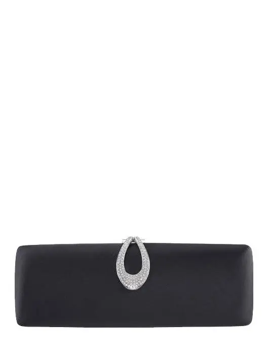 Nina Rumi Crystal Ring Frame Clutch - Black