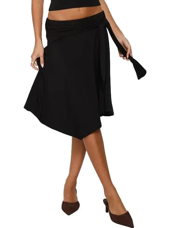 Princess Polly Soft Focus Tie Waist Midi Skirt - Black
