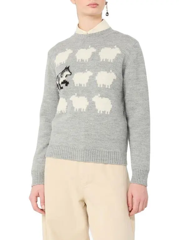 Max Mara Sheep And Wolf Intarsia Crewneck Sweater - Light Grey