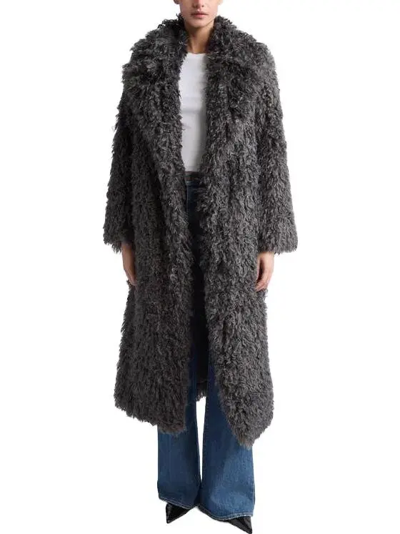 L'Agence Lizbeth Faux Fur Longline Jacket - Grey Olive