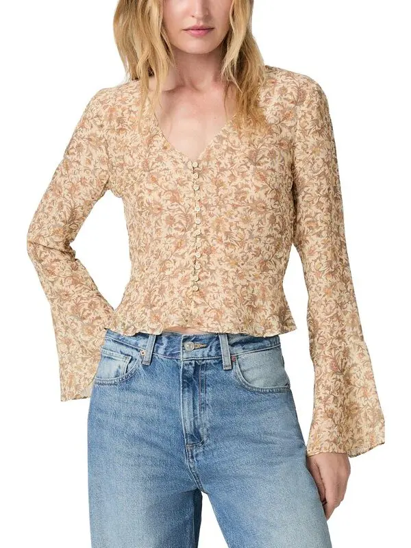 Paige Mila Metallic Floral Long Sleeve Silk Blend Button-up Shirt - Ecru Multi