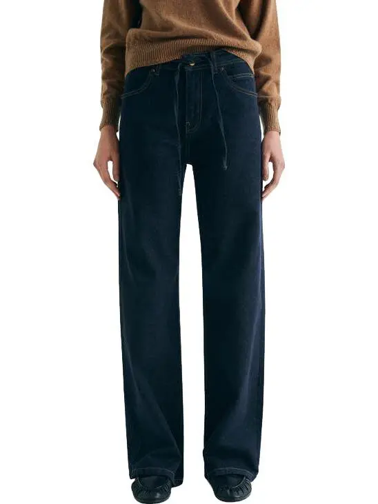 SCALPERS Japan Denim Mid-rise Wide Leg Jeans With Drawstring Waist - Indigo