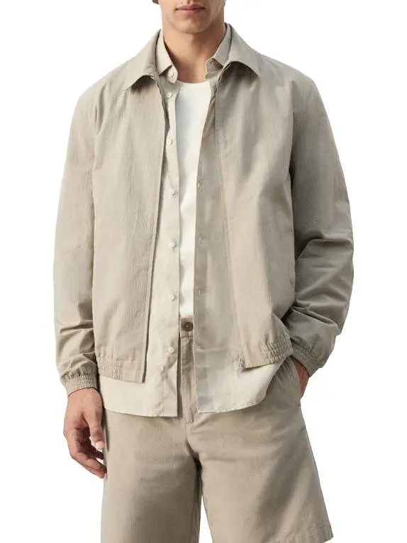 Mango Slim Fit Textured Cotton Zip-up Shirt Jacket - Beige