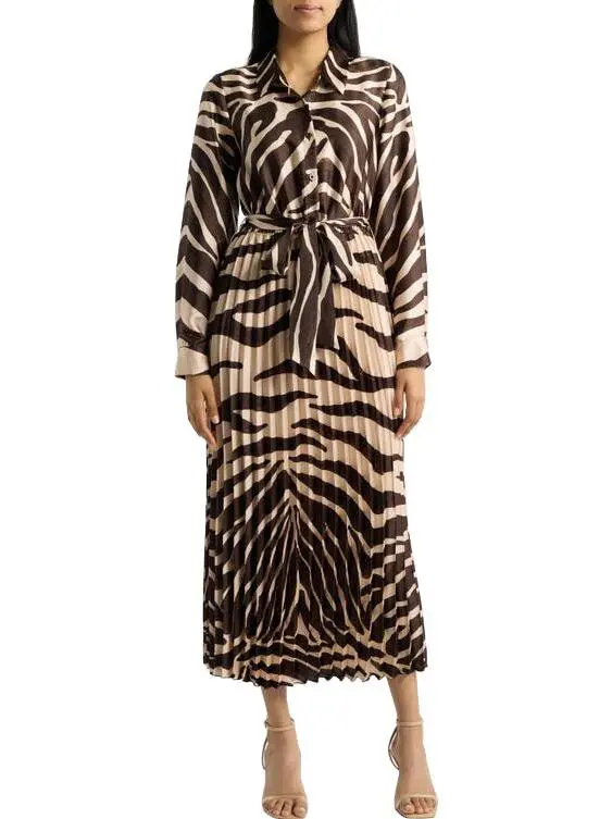 Sam Edelman Zebra Print Pleated Maxi Shirtdress - Brown
