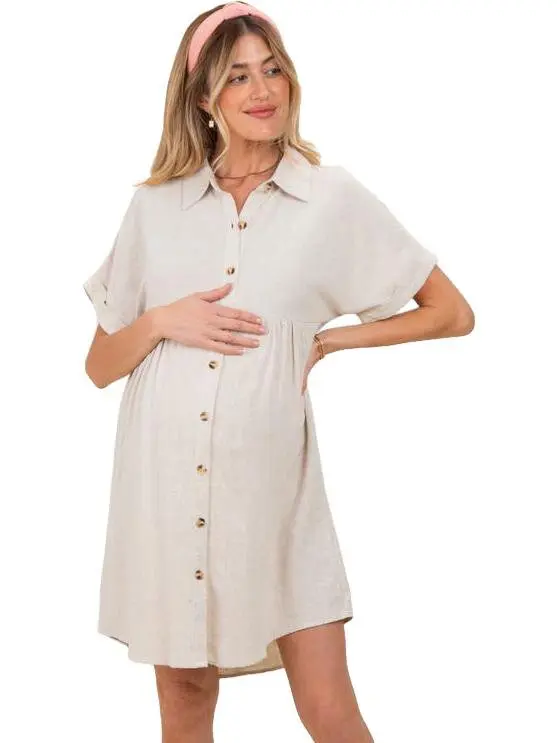 PINKBLUSH Dolman Sleeve Linen Shirt Dress - Cream