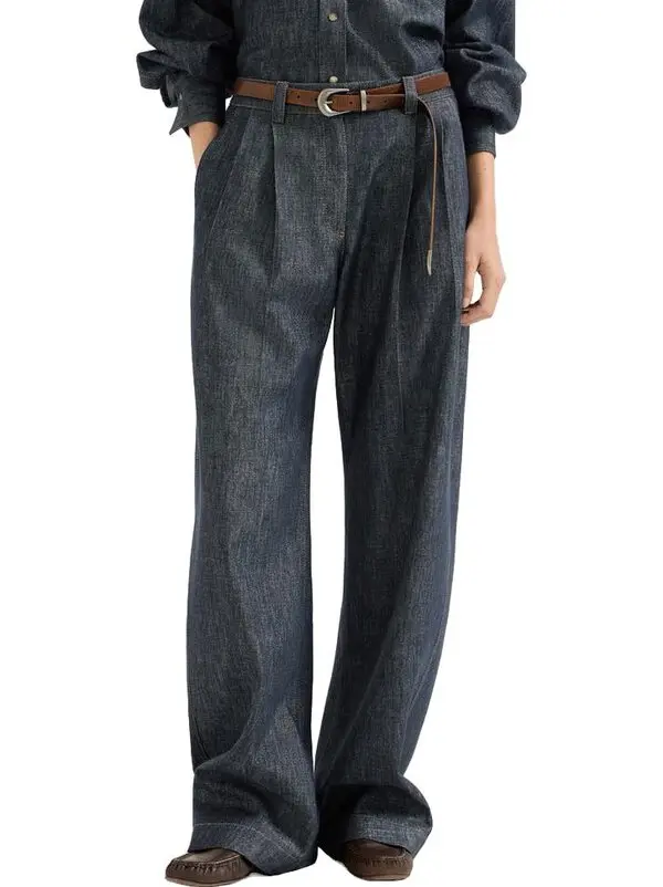 Brunello Cucinelli Sparkling Wide Leg Trousers With Monili - Denim