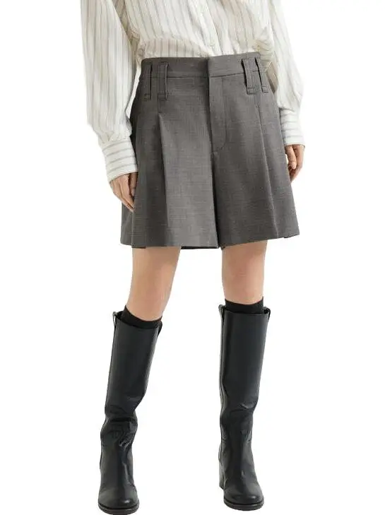 Brunello Cucinelli Tropical Luxury Wool Formal Shorts With Monili Detailing - Dark Grey