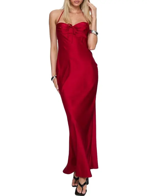 Princess Polly Costella Halter Satin Maxi Dress - Red