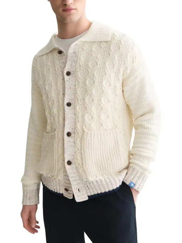 Scotch & Soda Relaxed Fit Multi-yarn Cardigan With Spread Collar - Eggnog